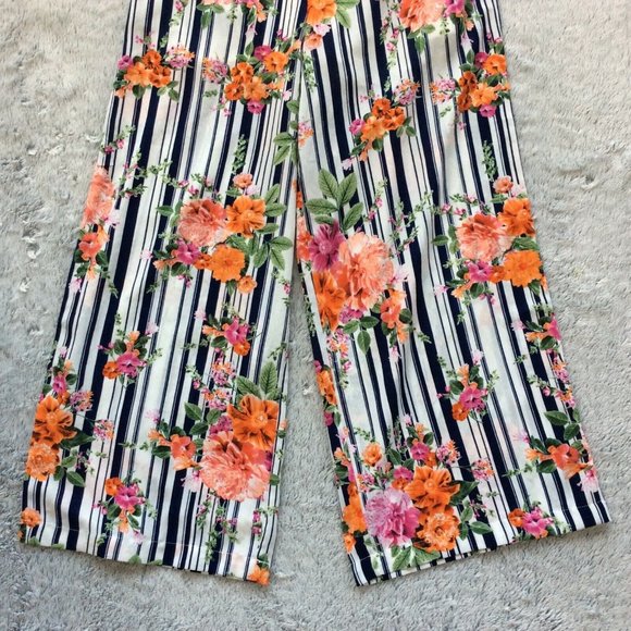 entro | Pants & Jumpsuits | Entro Wide Leg Open Back Striped Floral ...